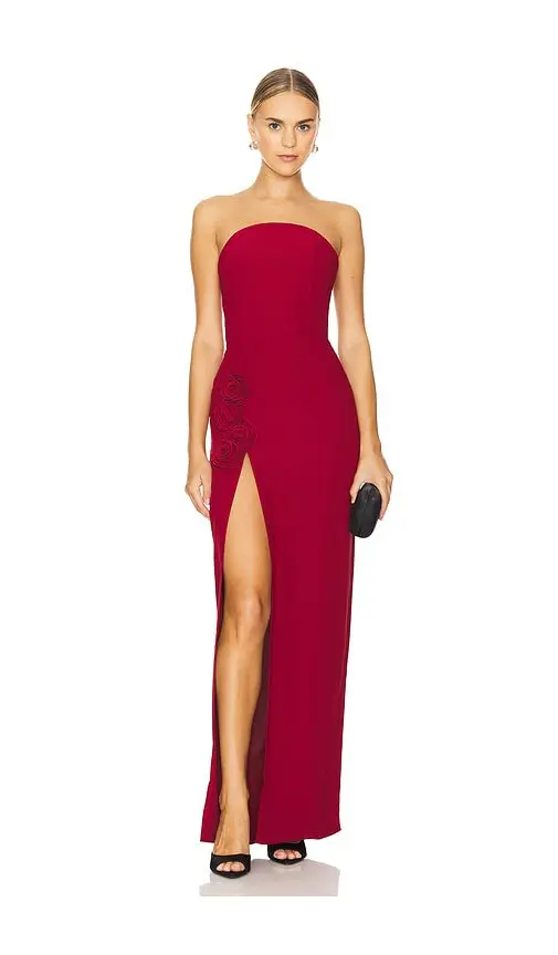Amanda Uprichard Strapless Gown With Rosette Accents And Slit - Red
