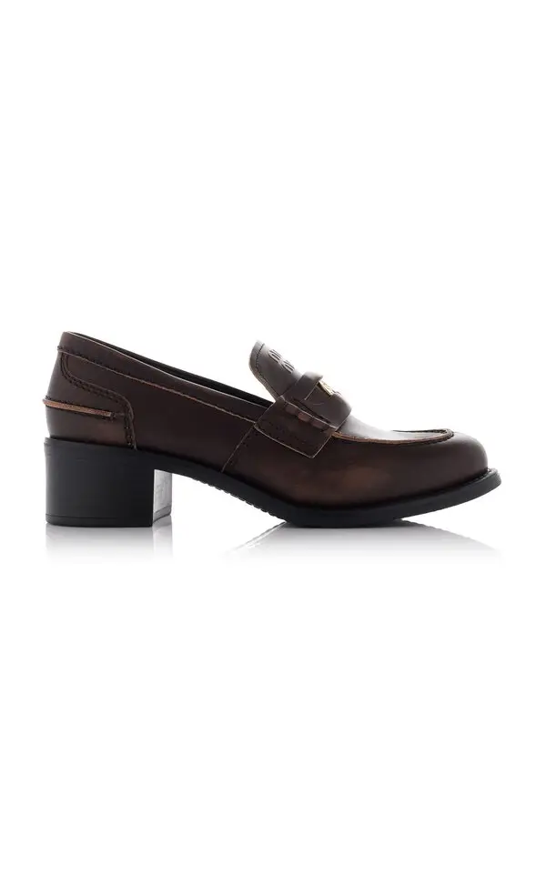 Miu Miu Leather Penny Loafers With Block Heel - Brown