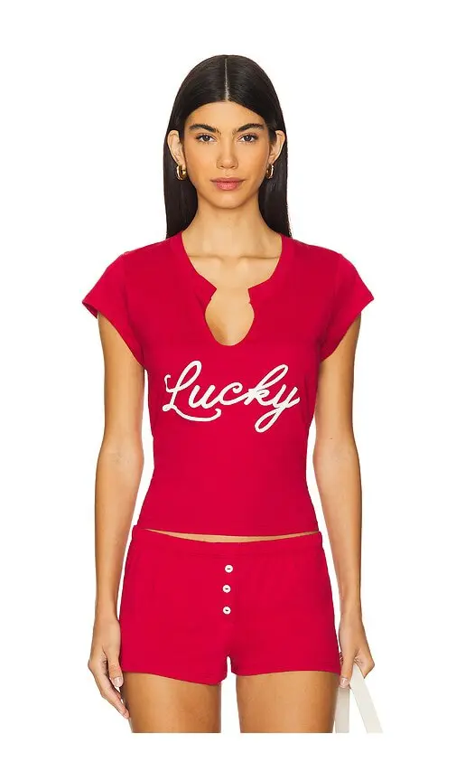 BELLA VENICE Lucky Tee Graphic Print T-shirt - Red
