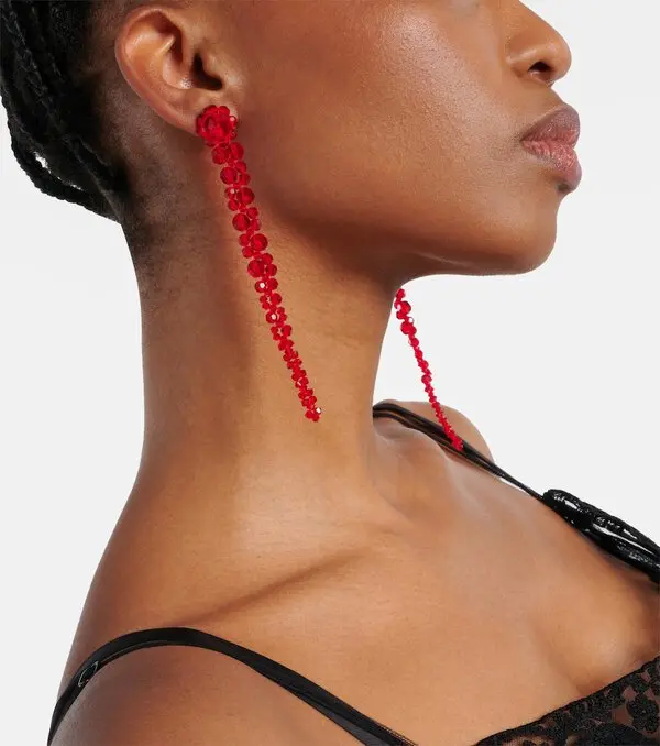 Simone Rocha Crystal Drop Earrings - Red