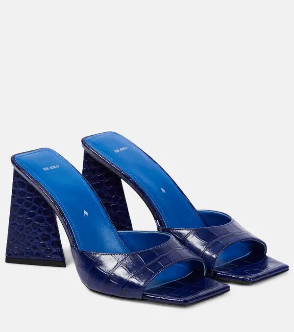 Attico Croc-effect Leather Mules - Blue