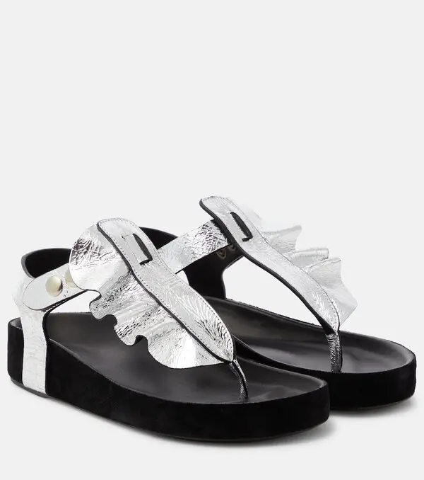 Isabel Marant Étoile Isela Metallic Leather Sandals - Silver