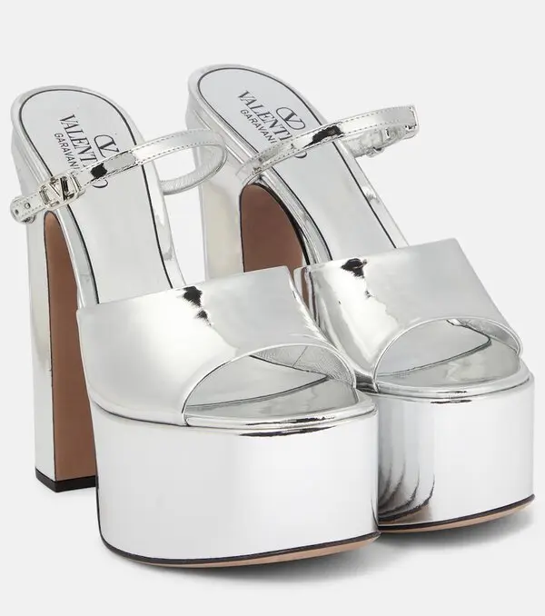 Valentino Garavani Patent Leather Platform Mules - Silver