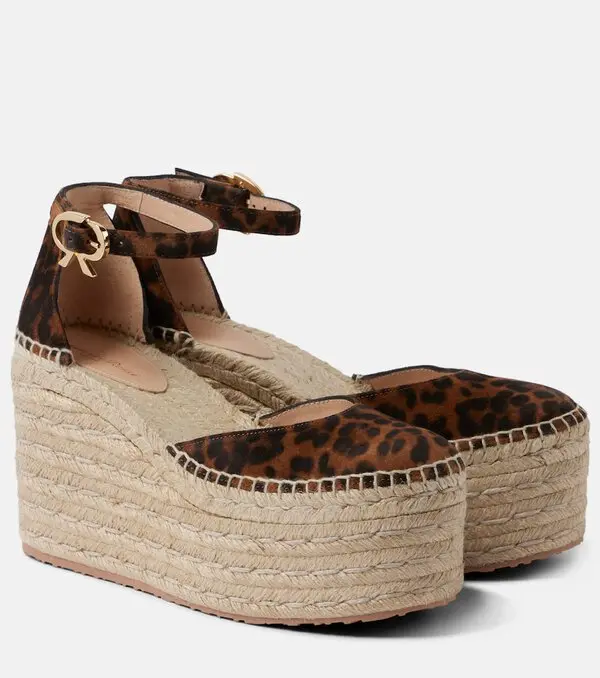 GIANVITO ROSSI Leopard-print Suede Espadrille Wedges - Multicoloured