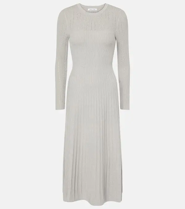 Veronica Beard Knitted Lame Midi Dress - Silver