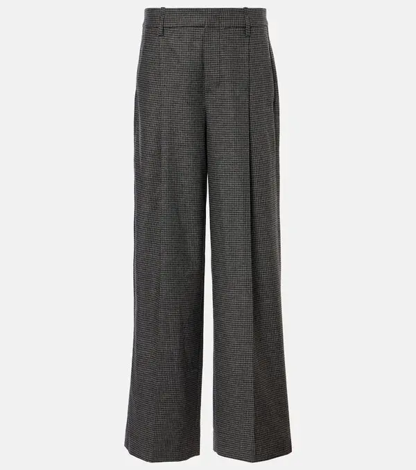 Vince Checked High-rise Wide-leg Wool Blend Trousers - Grey