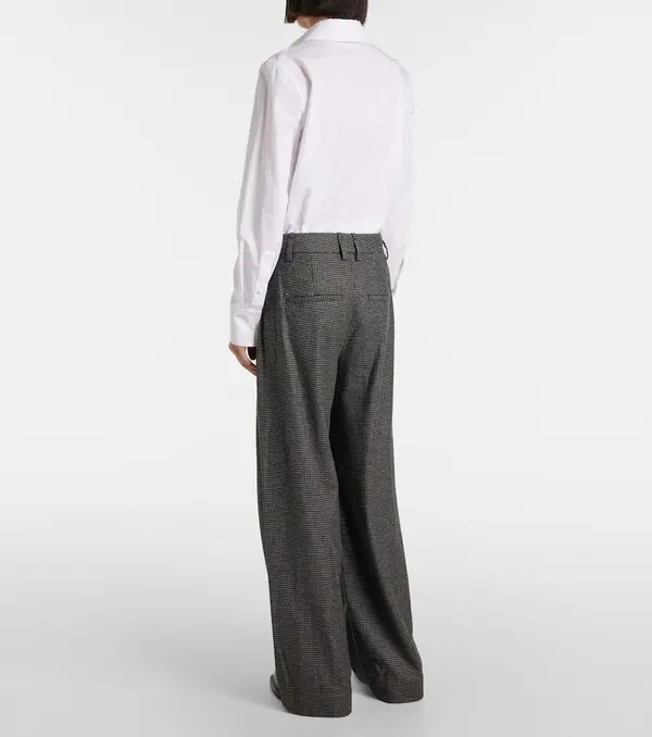 Vince Checked High-rise Wide-leg Wool Blend Trousers - Grey