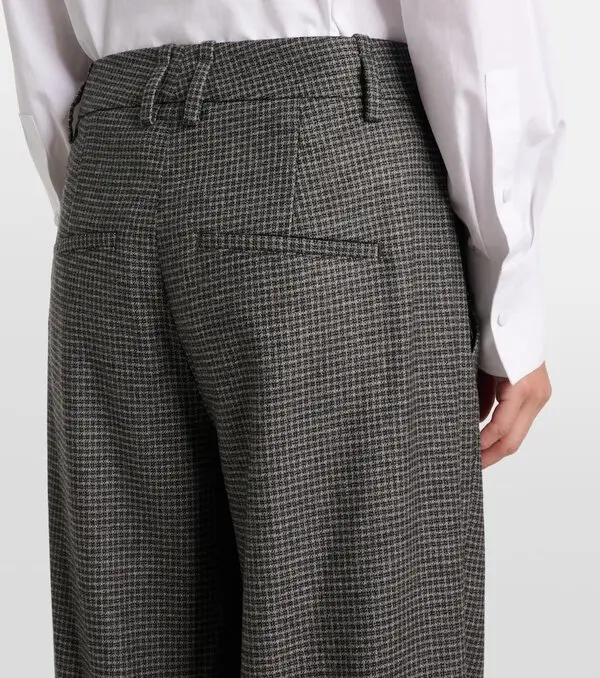 Vince Checked High-rise Wide-leg Wool Blend Trousers - Grey