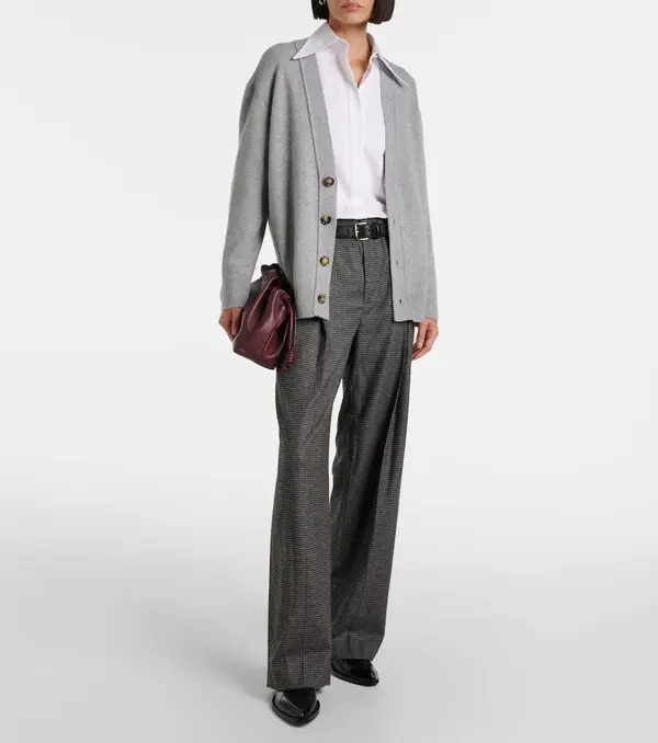 Vince Checked High-rise Wide-leg Wool Blend Trousers - Grey