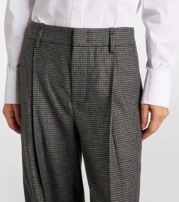 Vince Checked High-rise Wide-leg Wool Blend Trousers - Grey