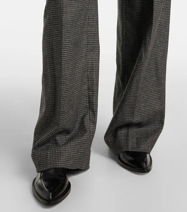 Vince Checked High-rise Wide-leg Wool Blend Trousers - Grey
