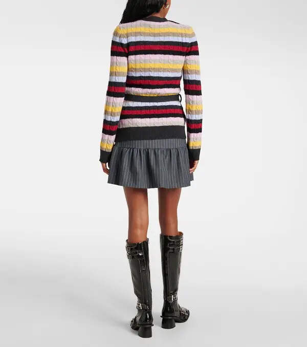 GANNI Striped Cable-knit Wool-blend Cardigan