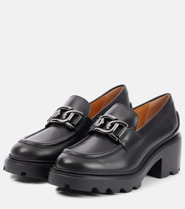 TOD'S Leather Loafer Pumps With Chain Detailing