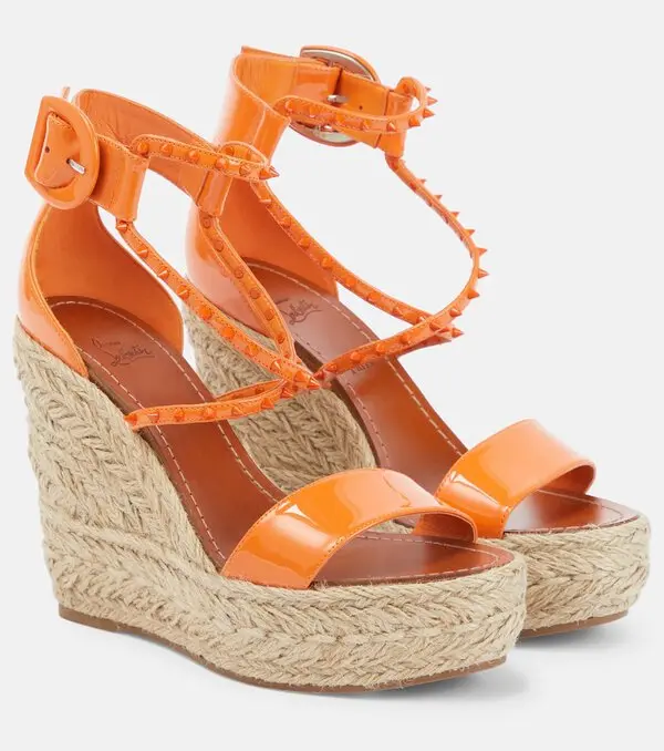 CHRISTIAN LOUBOUTIN Embellished Wedge Sandals - Orange
