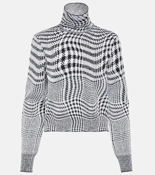 Burberry Houndstooth Wool-blend Turtleneck Sweater - Grey