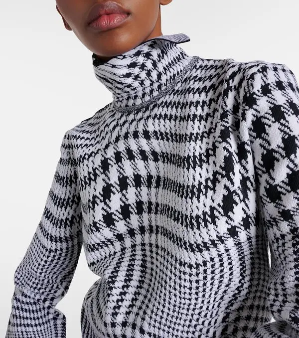 Burberry Houndstooth Wool-blend Turtleneck Sweater - Grey