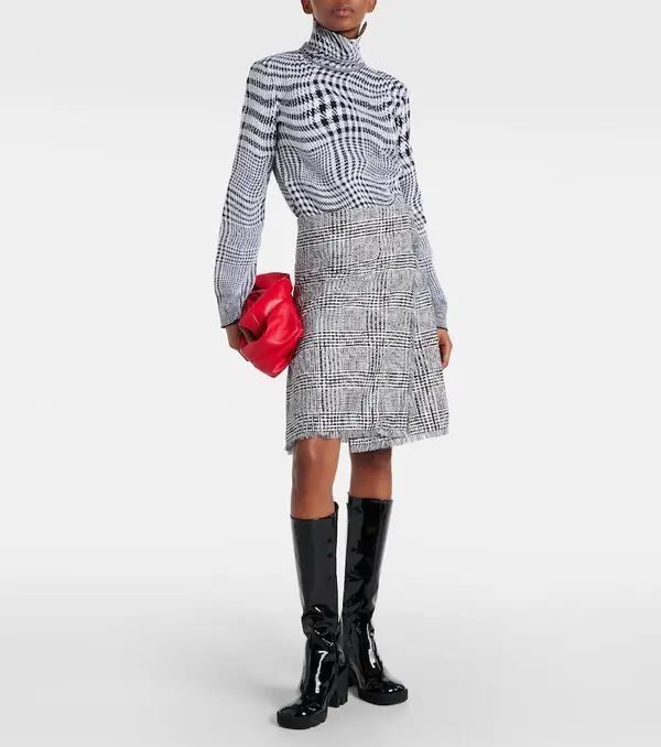Burberry Houndstooth Wool-blend Turtleneck Sweater - Grey