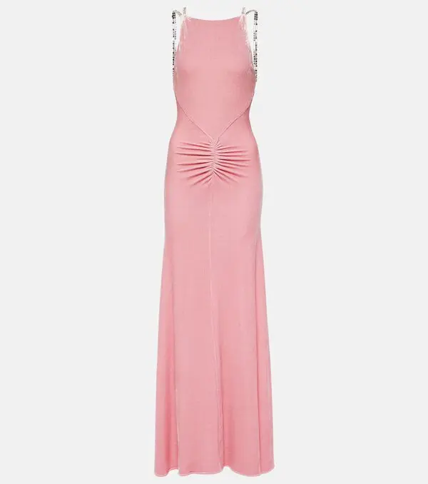 Rabanne Embellished Ruched Velvet Gown - Pink