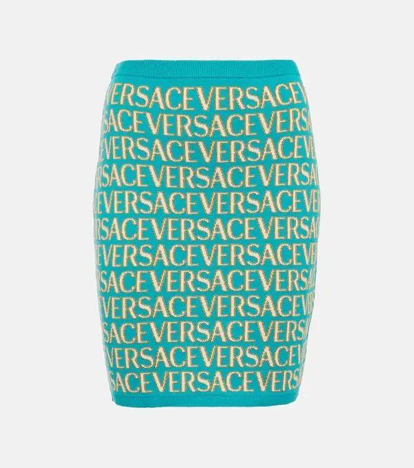 Versace Allover Logo Cotton-blend Miniskirt - Multicoloured