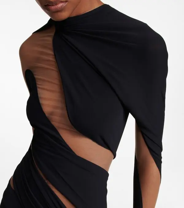 MUGLER Draped Tulle-embellished Minidress