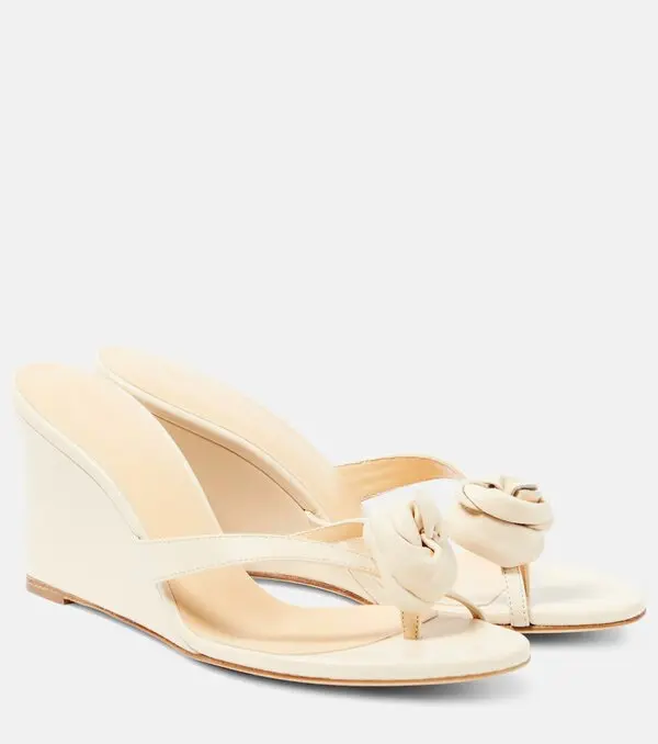 Magda Butrym Floral Appliqué Leather Wedge Sandals - Beige