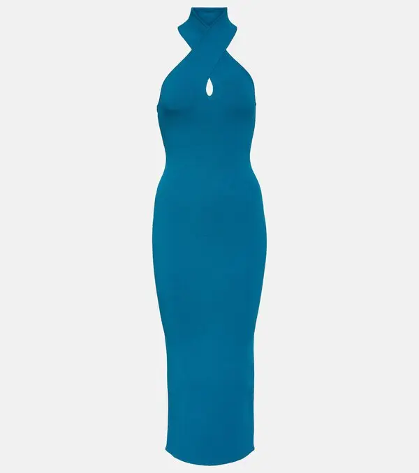 Alaïa Halterneck Ribbed Midi Dress - Blue