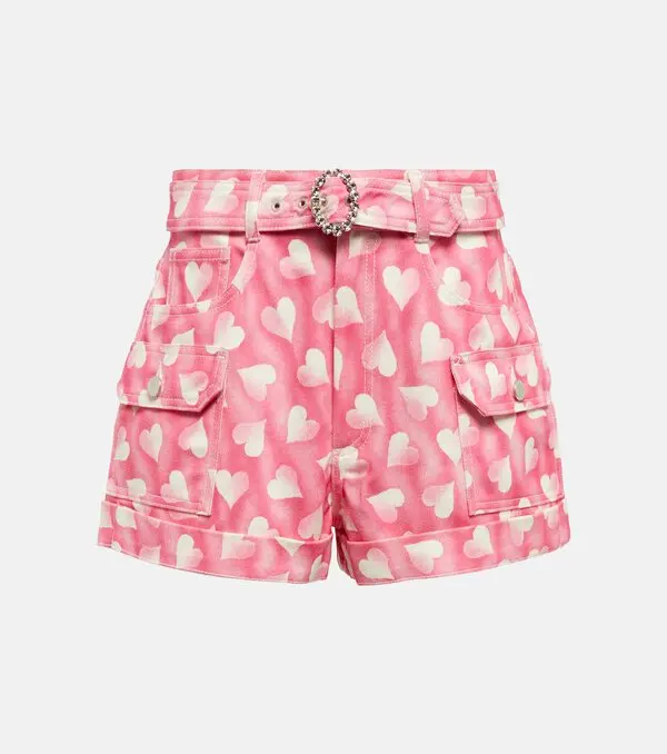 Alessandra Rich High-rise Heart-print Denim Shorts - Pink