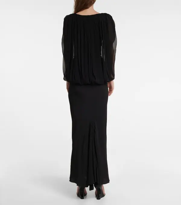 Rick Owens Gathered Silk Chiffon Top - Black