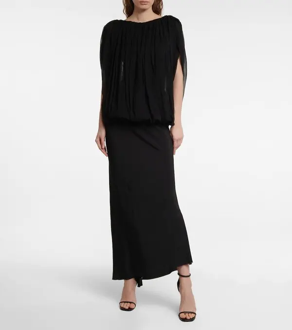 Rick Owens Gathered Silk Chiffon Top - Black