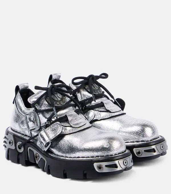 Rabanne Embellished Leather Lace-up Boots - Silver