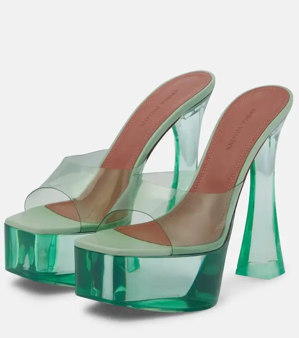 Amina Muaddi Dalida Pvc Platform Mules - Green