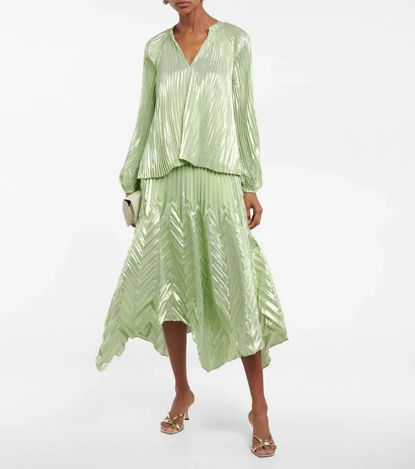Simkhai Pleated Silk-blend Midi Skirt