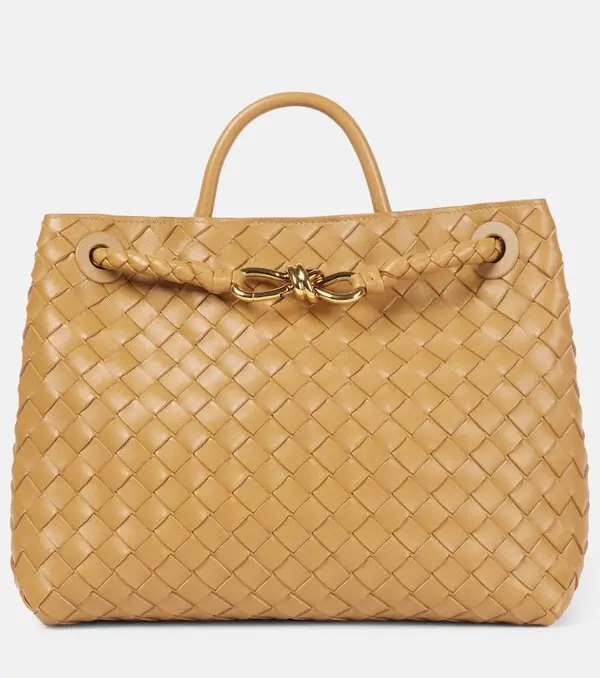 Bottega Veneta Andiamo Intrecciato Medium Leather Tote Bag - Beige