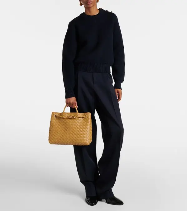 Bottega Veneta Andiamo Intrecciato Medium Leather Tote Bag - Beige