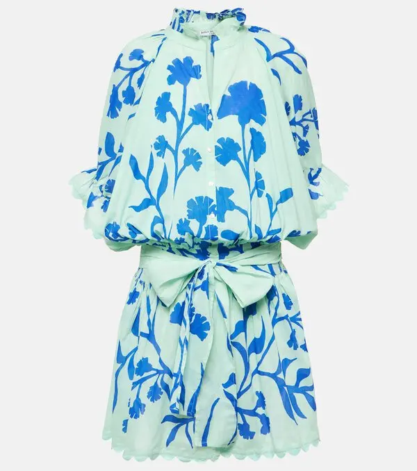 JULIET DUNN Floral Cotton Shirt Dress - Blue