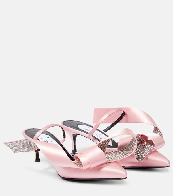 AREA Sergio Rossi Marquise Crystal-embellished Mules - Pink
