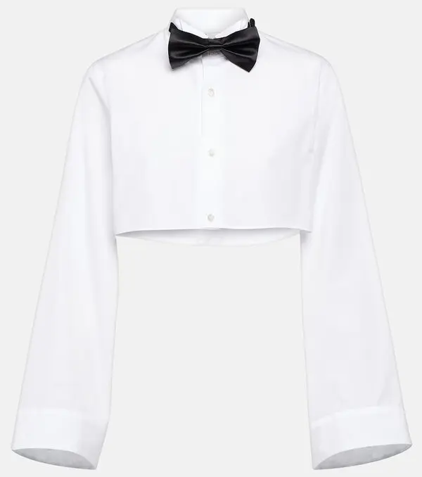 Noir Kei Ninomiya Cropped Cotton Shirt With Bow Detail
