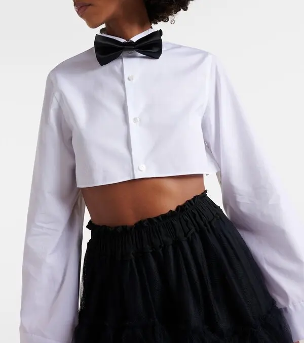 Noir Kei Ninomiya Cropped Cotton Shirt With Bow Detail