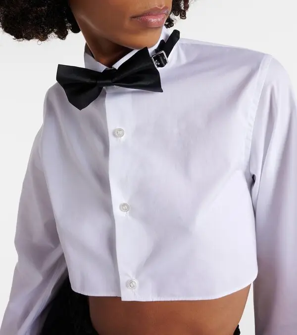 Noir Kei Ninomiya Cropped Cotton Shirt With Bow Detail