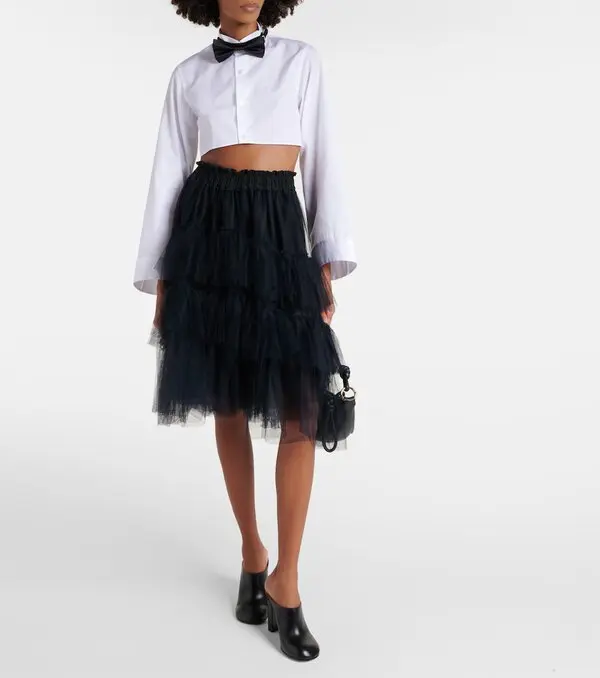 Noir Kei Ninomiya Cropped Cotton Shirt With Bow Detail