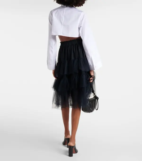 Noir Kei Ninomiya Cropped Cotton Shirt With Bow Detail