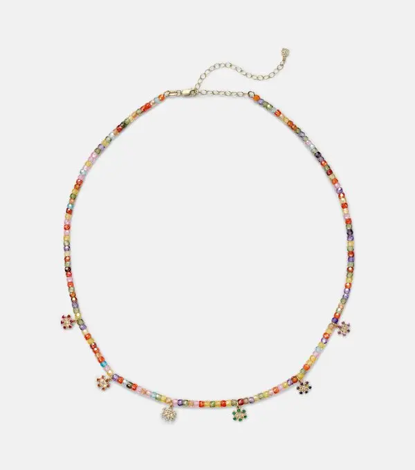 SYDNEY EVAN Evil Eye 14kt Gold Beaded Necklace With Diamonds - Multicoloured