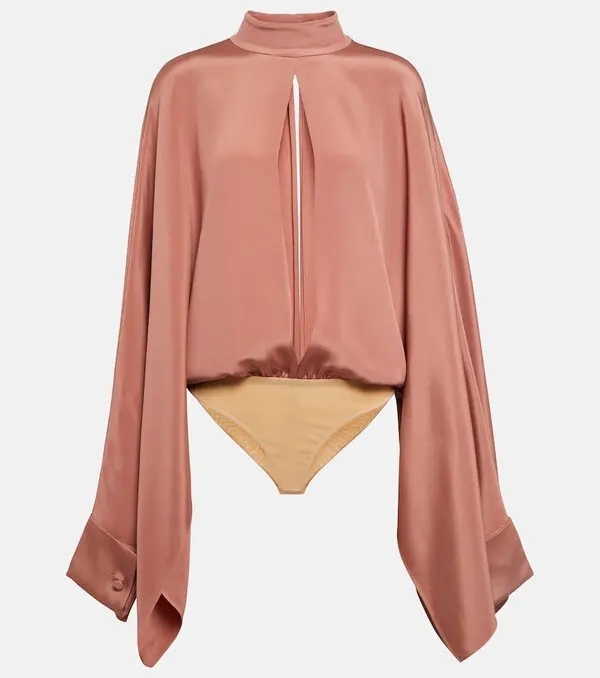 TOM FORD Cutout Silk Crepe Bodysuit - Black