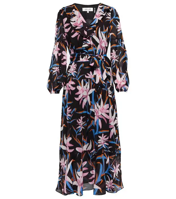 Diane Von Furstenberg Jaxson Floral Crepe Midi Dress - Black
