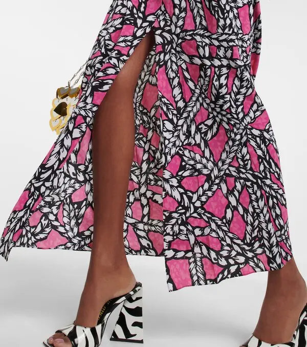 AREA Printed Cut-out Silk Midi Dress