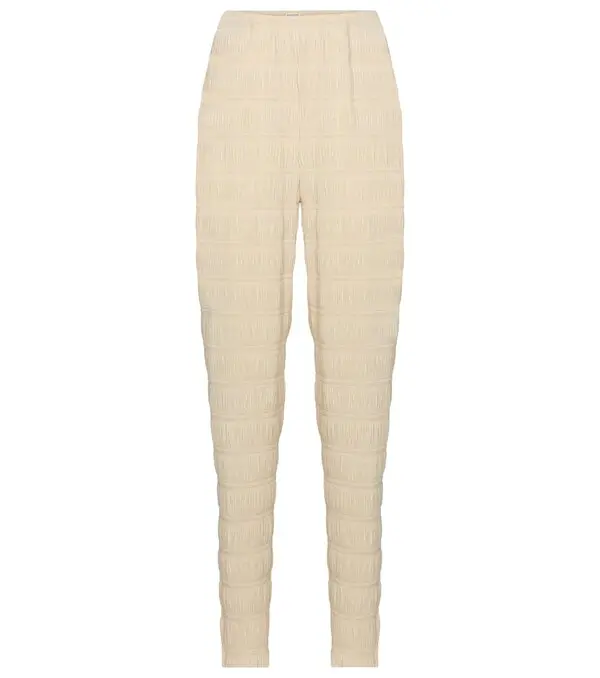 TOTEME Smocked High-rise Slim Pants - Beige