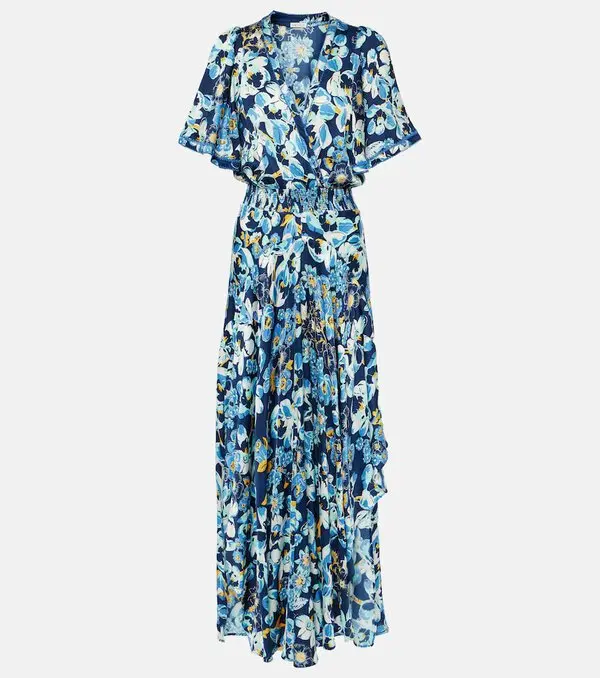 Poupette St Barth Navy Macro Cattleya Floral Maxi Dress - Blue