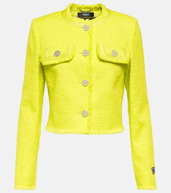 Versace Cotton-blend Bouclé Jacket - Yellow