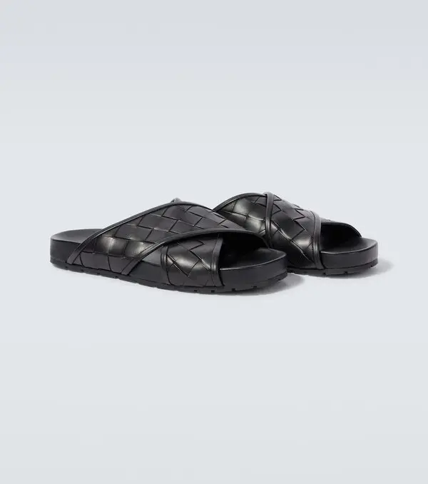 Bottega Veneta Tarik Intrecciato Leather Sandals - Black