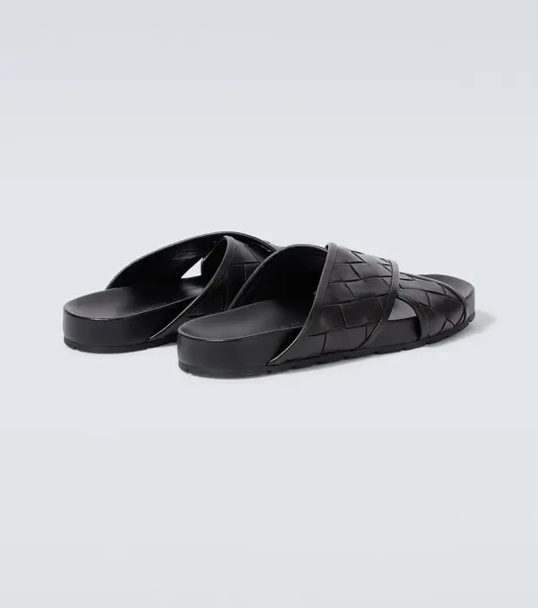 Bottega Veneta Tarik Intrecciato Leather Sandals - Black